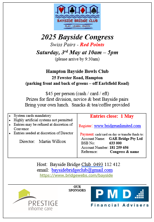 Bayside Bridge Club, Hampton, Victoria, Australia